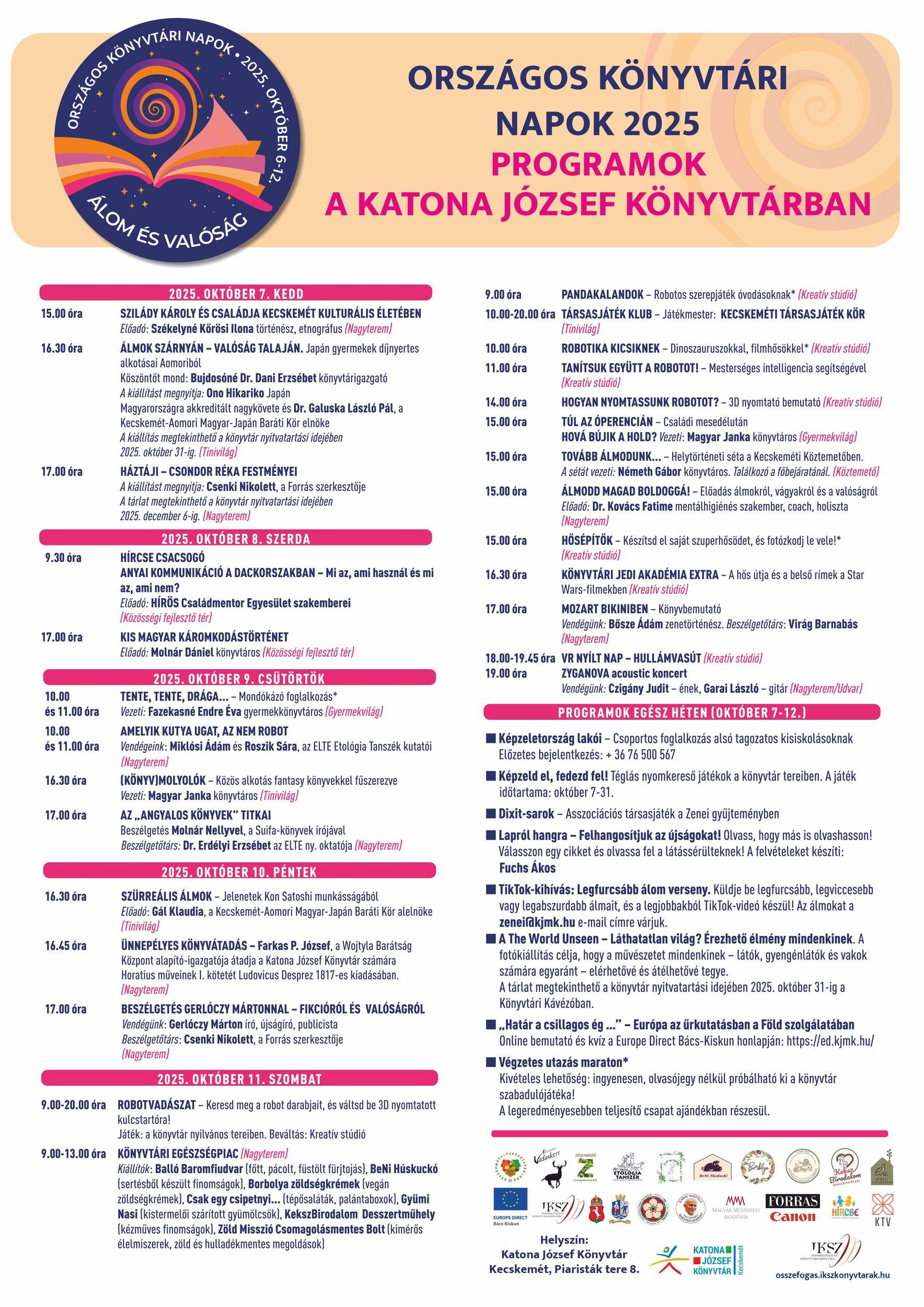 Események október 2025 hónapban – Katona József Könyvtár